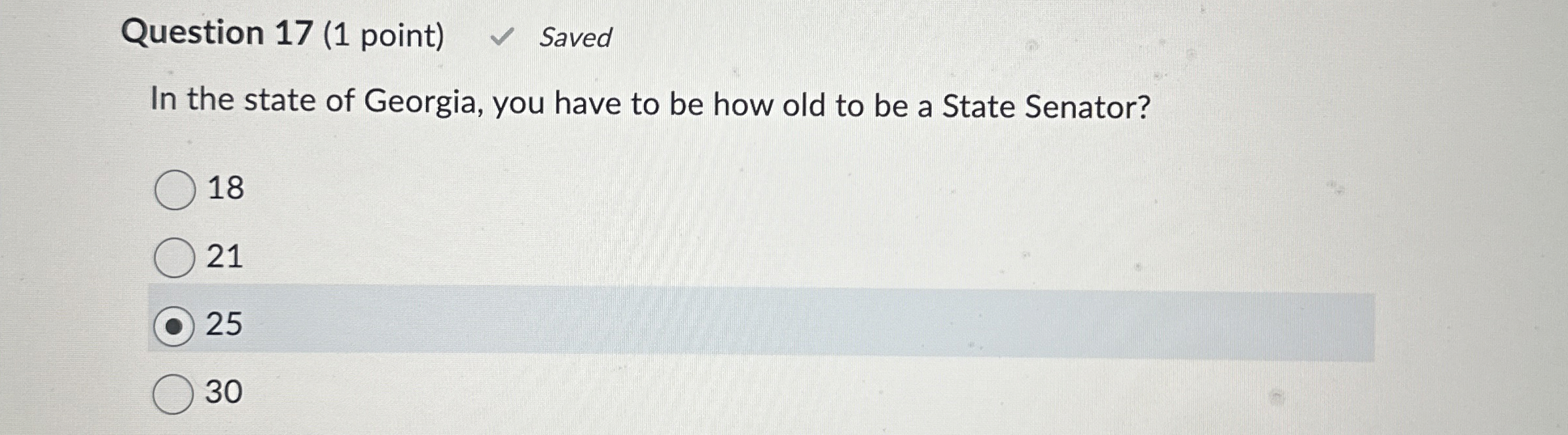 Solved Question 17 (1 ﻿point)SavedIn the state of Georgia, | Chegg.com