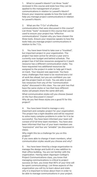 Solved 1. What is Laswell's Maxim? List three tools reviewed | Chegg.com