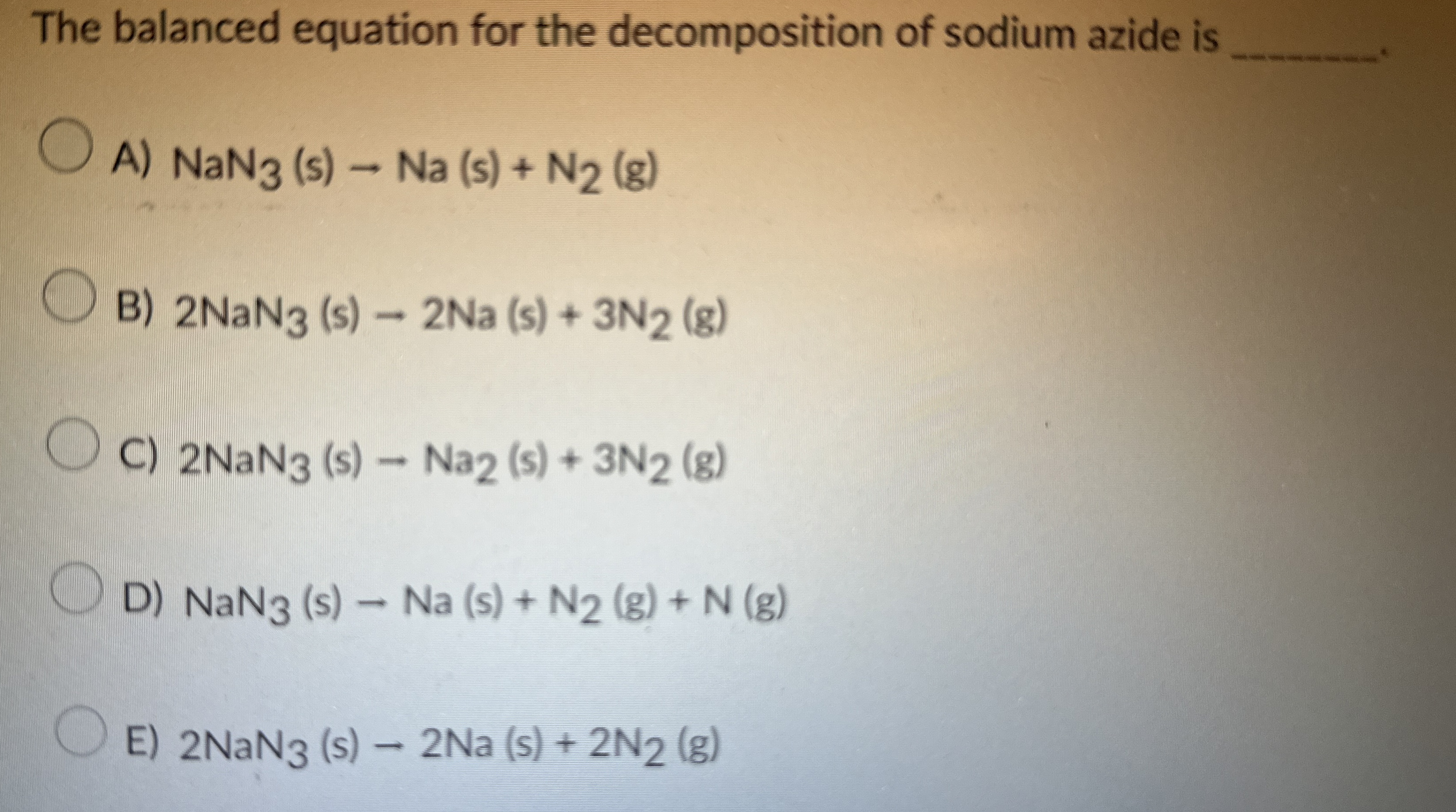 Solved The balanced equation for the decomposition of sodium | Chegg.com