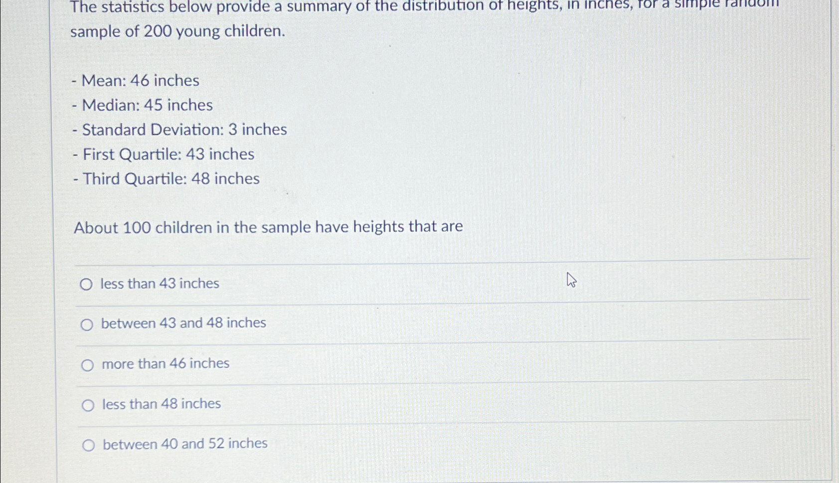 The statistics below provide a summary of the | Chegg.com