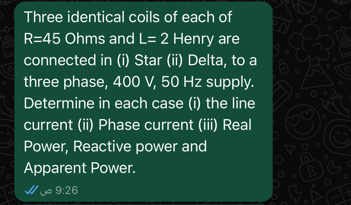 Solved Three identical coils of each ofR=45 ﻿Ohms and L= 2 | Chegg.com