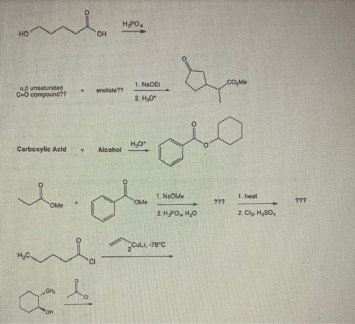 Solved H3O+ H20 Mo CN H30. H20 H2O OH 1. NaOEI 2. H30 via eo | Chegg.com
