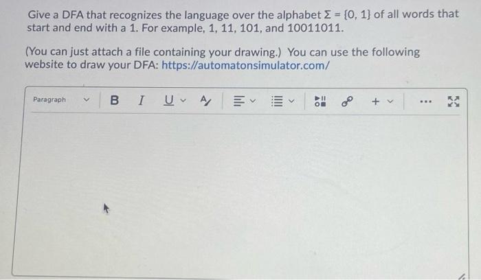 Solved Give a DFA that recognizes the language over the | Chegg.com