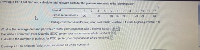 Solved Develop a EOQ solution and calculate total relevant | Chegg.com