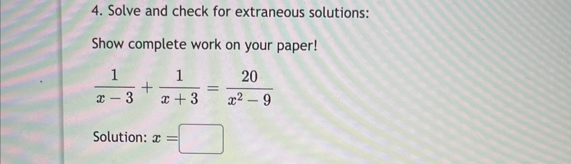 Solved Solve and check for extraneous solutions:Show | Chegg.com