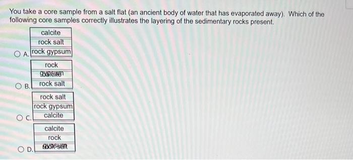 Solved You take a core sample from a salt flat (an ancient | Chegg.com