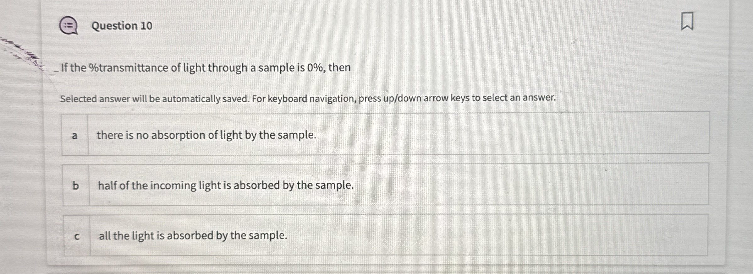 Solved Question 10If the %transmittance of light through a | Chegg.com