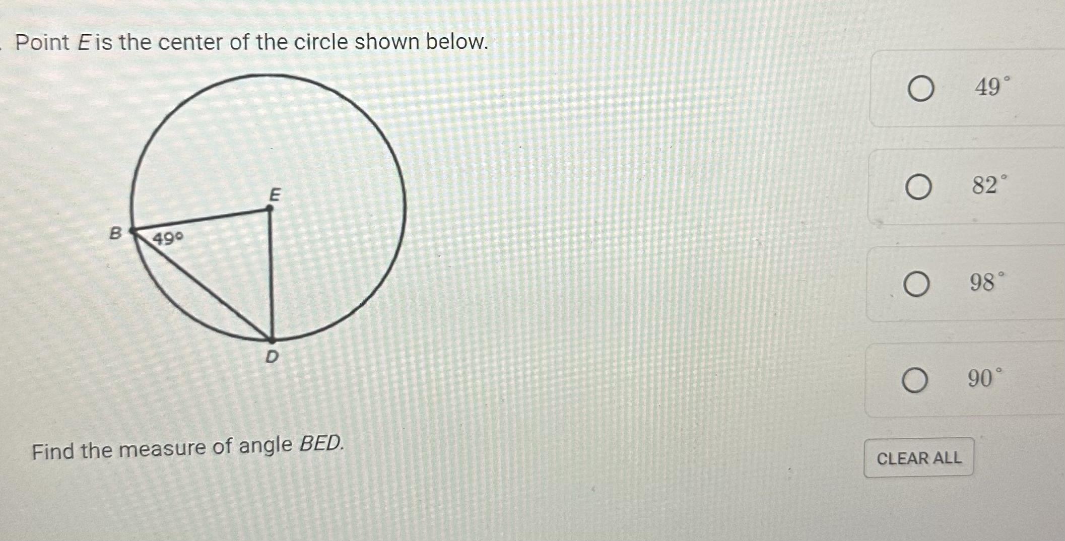 Solved Point E ﻿is the center of the circle shown below. | Chegg.com