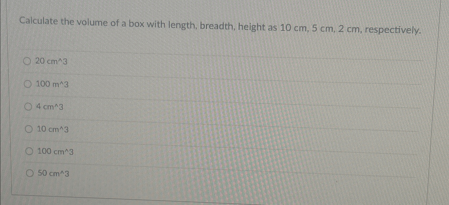 Solved Calculate the volume of a box with length, breadth, | Chegg.com