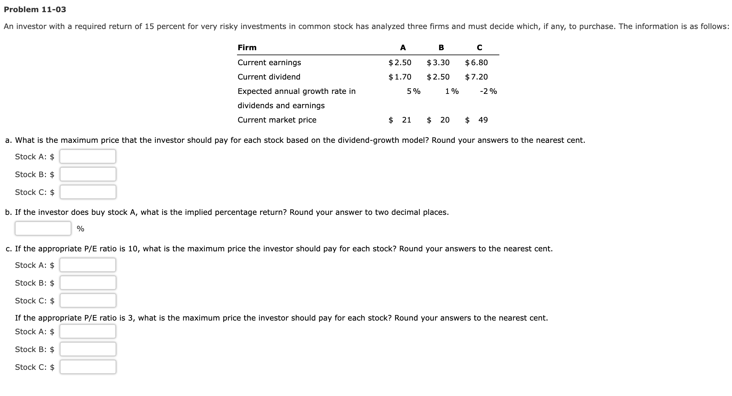 Solved Problem 11-03An investor with a required return of 15 | Chegg.com