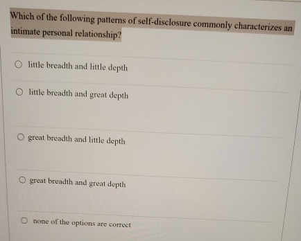 Which of the following patterns of self-disclosure | Chegg.com