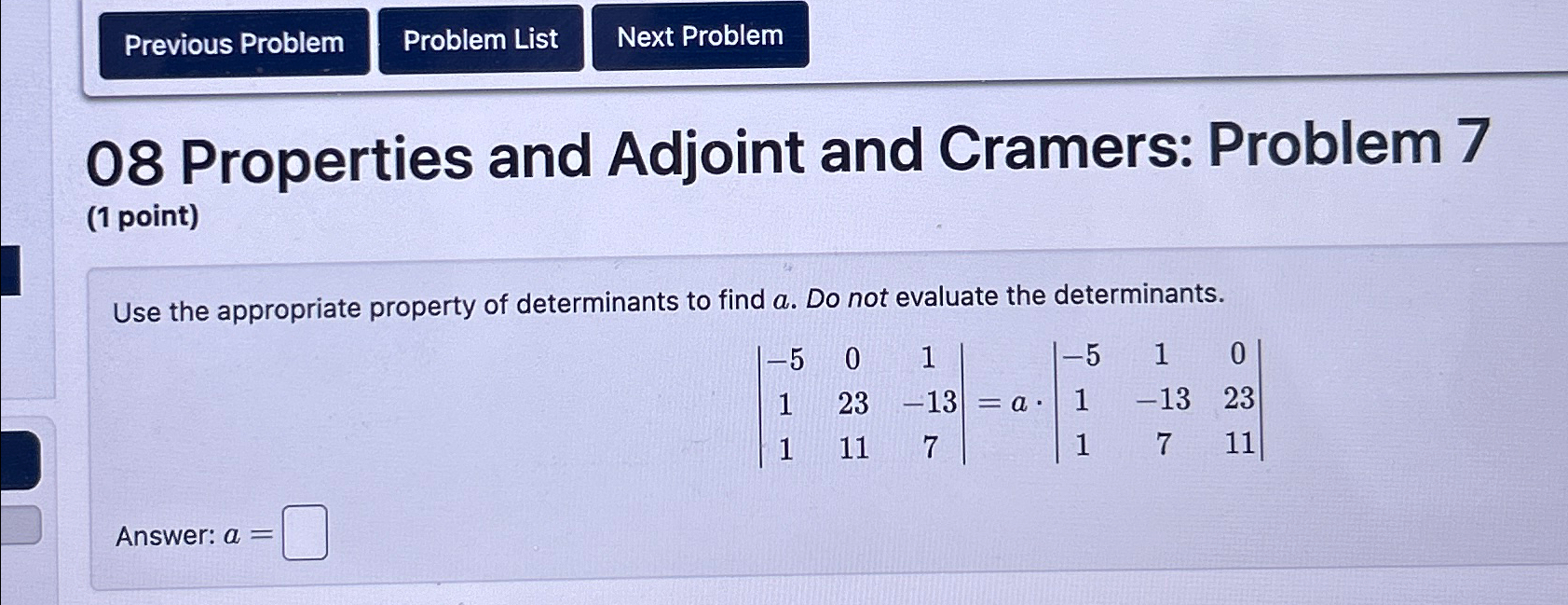 Solved 08 ﻿Properties and Adjoint and Cramers: Problem 7(1 | Chegg.com