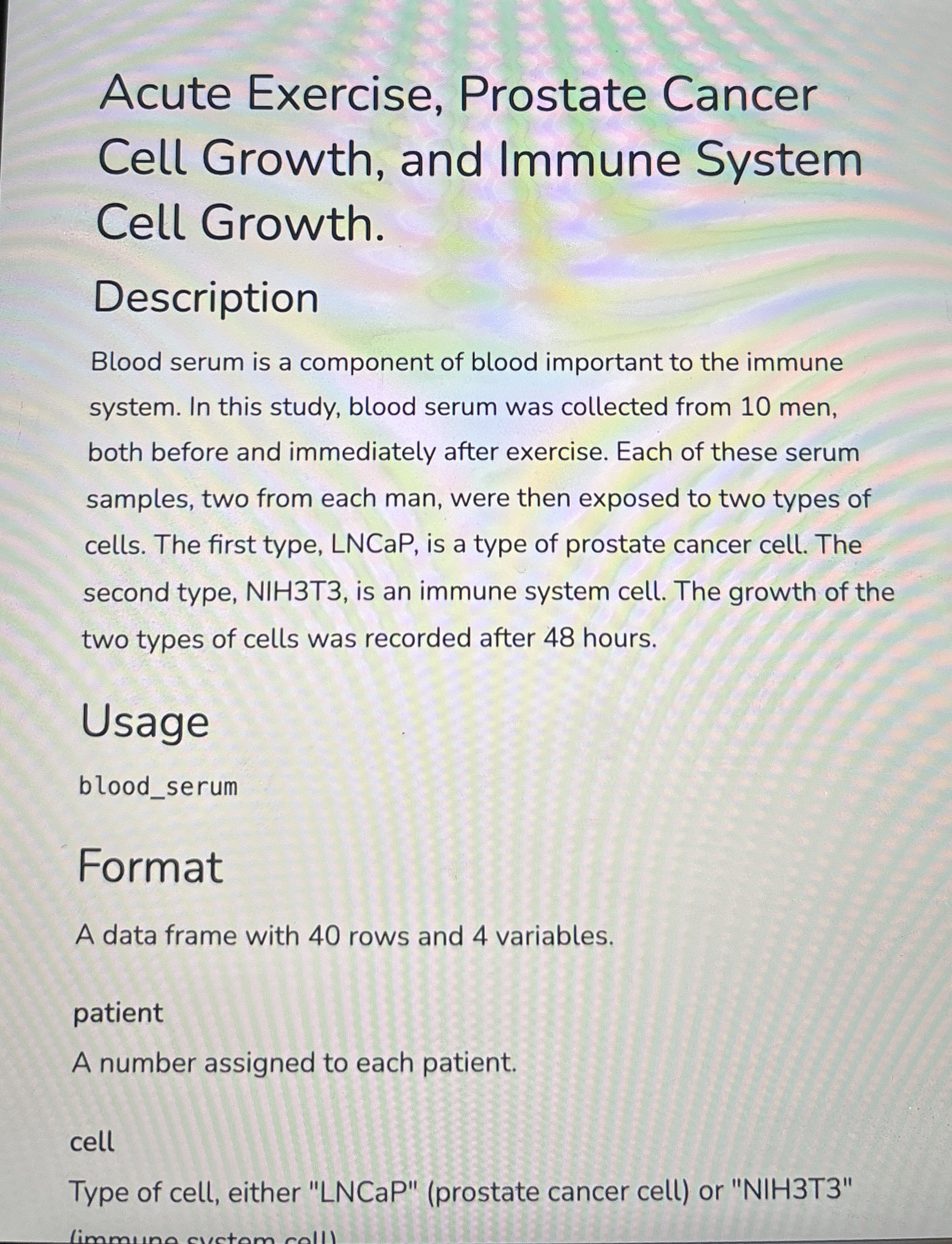 Solved Acute Exercise, Prostate Cancer Cell Growth, and | Chegg.com