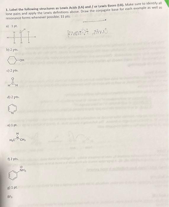 Solved 1. Label the following structures as Lewis Acids (LA) | Chegg.com