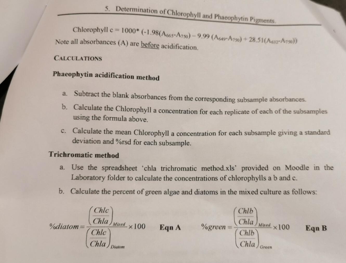 5. Determination of Chlorophyll and Phaeophytin | Chegg.com