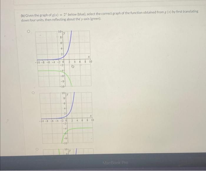 Solved (a) Given the graph of g(x)=2x below (blue), select | Chegg.com