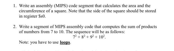 Solved 1 Write An Assembly Mips Code Segment That 4040