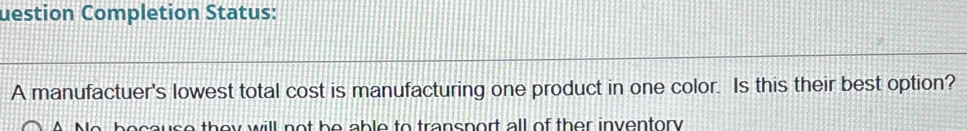 Solved uestion Completion Status:A manufactuer's lowest | Chegg.com Solved uestion Completion Status:A manufactuer's lowest | Chegg.com