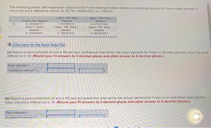 Solved The following partial JMP regression output for the | Chegg.com