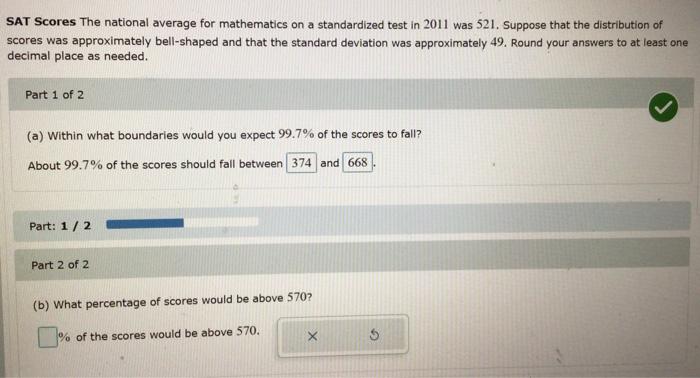 Solved SAT Scores The national average for mathematics on a | Chegg.com