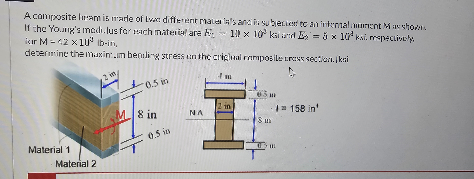 Solved A composite beam is made of two different materials | Chegg.com