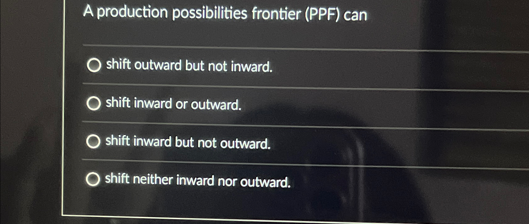 Solved A production possibilities frontier (PPF) ﻿canq,shift | Chegg.com