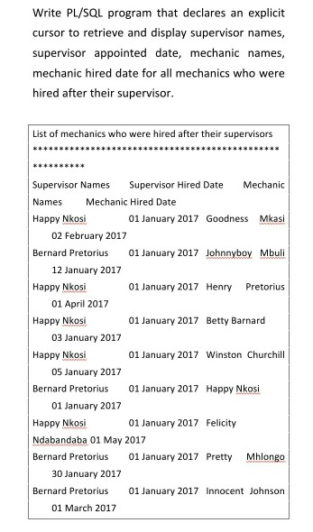 Solved Write PL/SQL program that declares an explicit cursor | Chegg.com