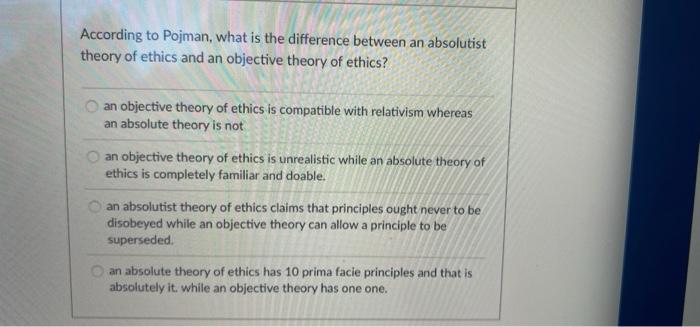 Solved According to Pojman, what is the difference between | Chegg.com