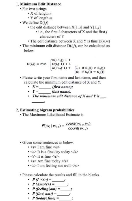 Solved 1. Minimum Edit Distance . For two strings X of | Chegg.com