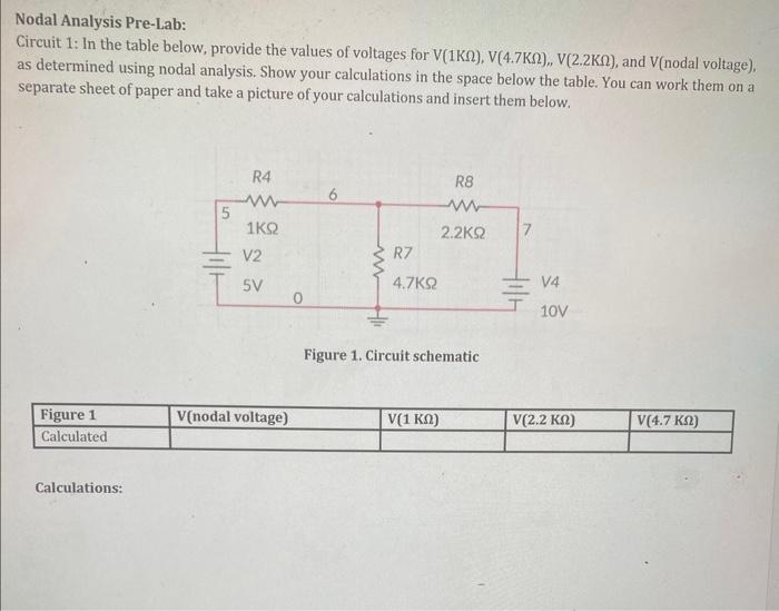 Solved Nodal Analysis Pre-Lab: Circuit 1: In the table | Chegg.com