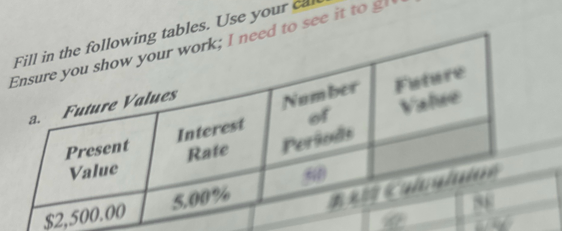 Solved Present value $2500 ﻿Interest Rate 5 %number of | Chegg.com