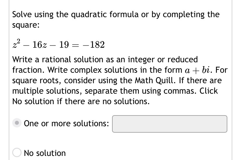 Solved Solve using the quadratic formula or by completing | Chegg.com