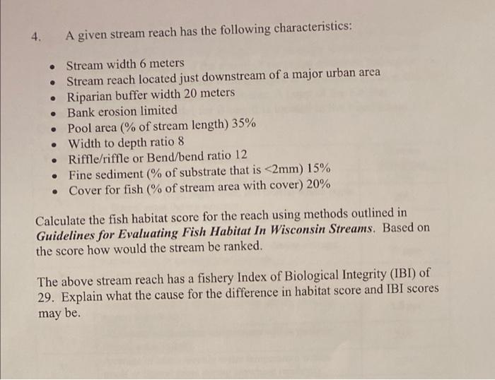 Solved 4. A given stream reach has the following | Chegg.com