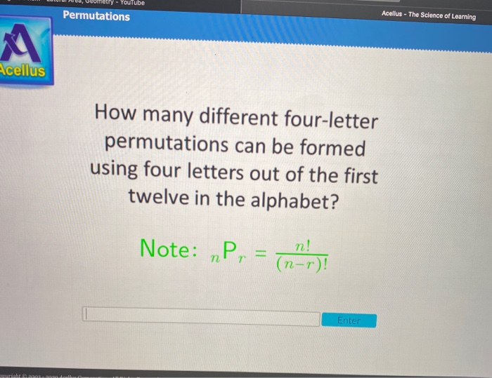 Solved Youtube Permutations Acellus - The Science of | Chegg.com