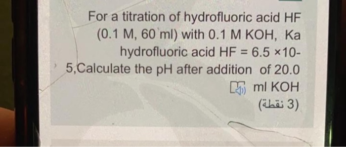 Solved For a titration of hydrofluoric acid HF (0.1 M, 60 | Chegg.com