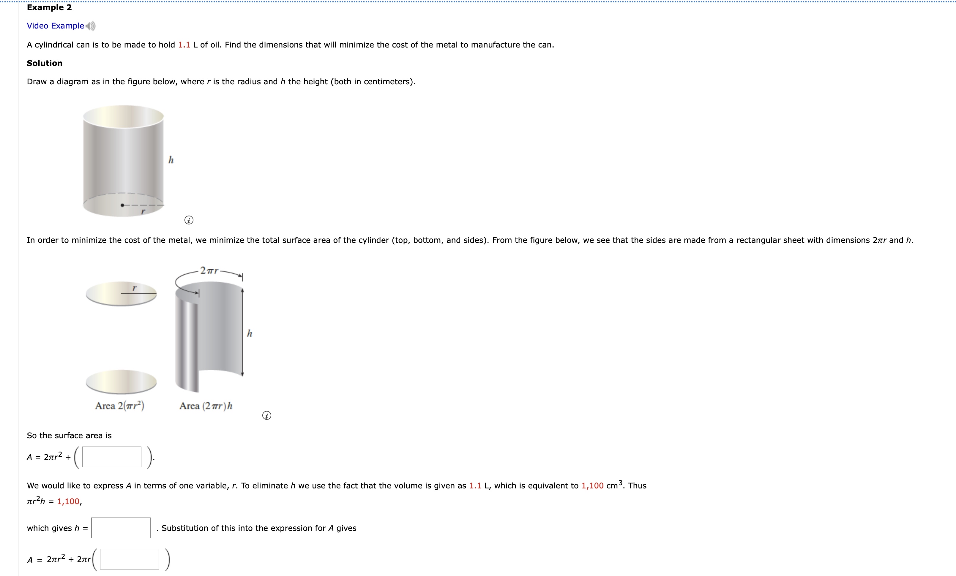 Solved by an EXPERT Example 2Video ExampleA cylindrical can is to be ...