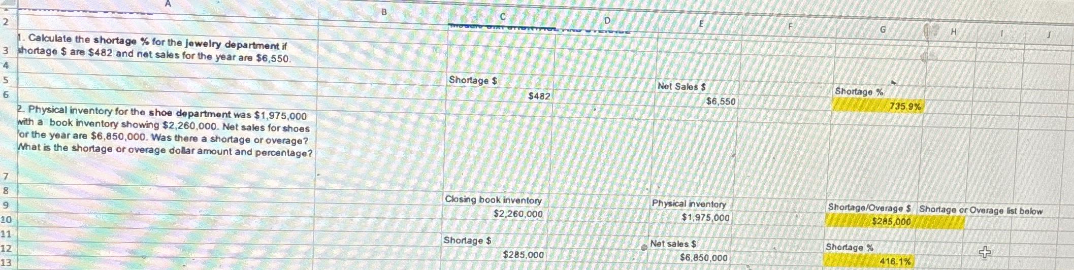 Please include formulas to use in the yellow | Chegg.com