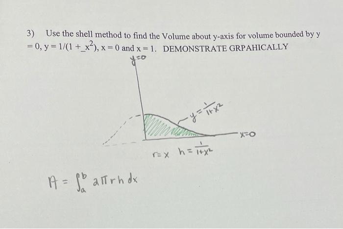 Solved 3) Use the shell method to find the Volume about | Chegg.com