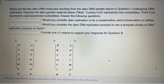 Below are the two alien DNA molecules resulting from | Chegg.com