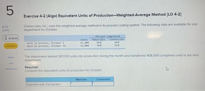 Solved 5 Exercise 4-2 (Algo) Equivalent Units of | Chegg.com