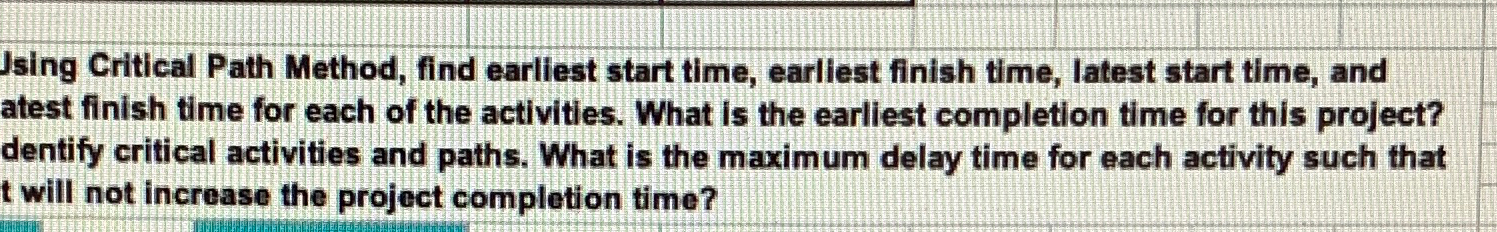 Solved Jsing Critical Path Method, find earliest start time, | Chegg.com
