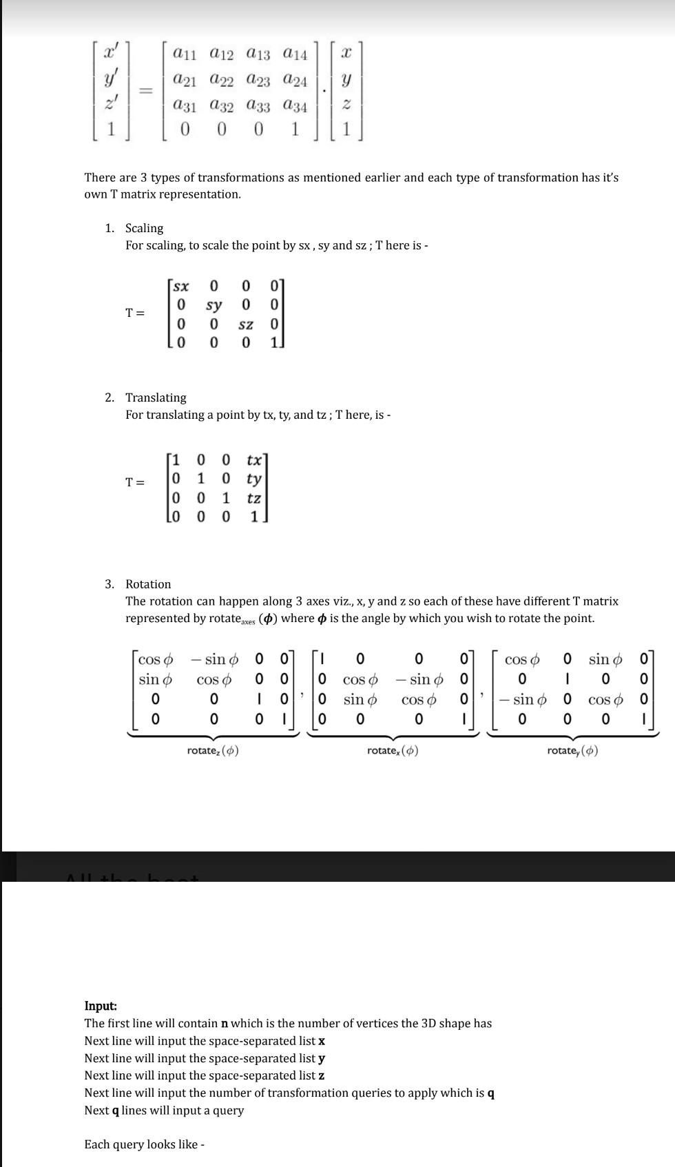 02. Transformations!! In 3D graphics software like | Chegg.com