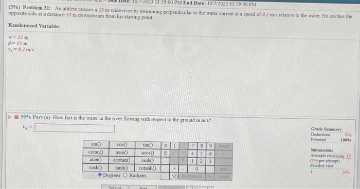 Solved (3\%) Problem 31: An athlete crosses a 21 m wide | Chegg.com