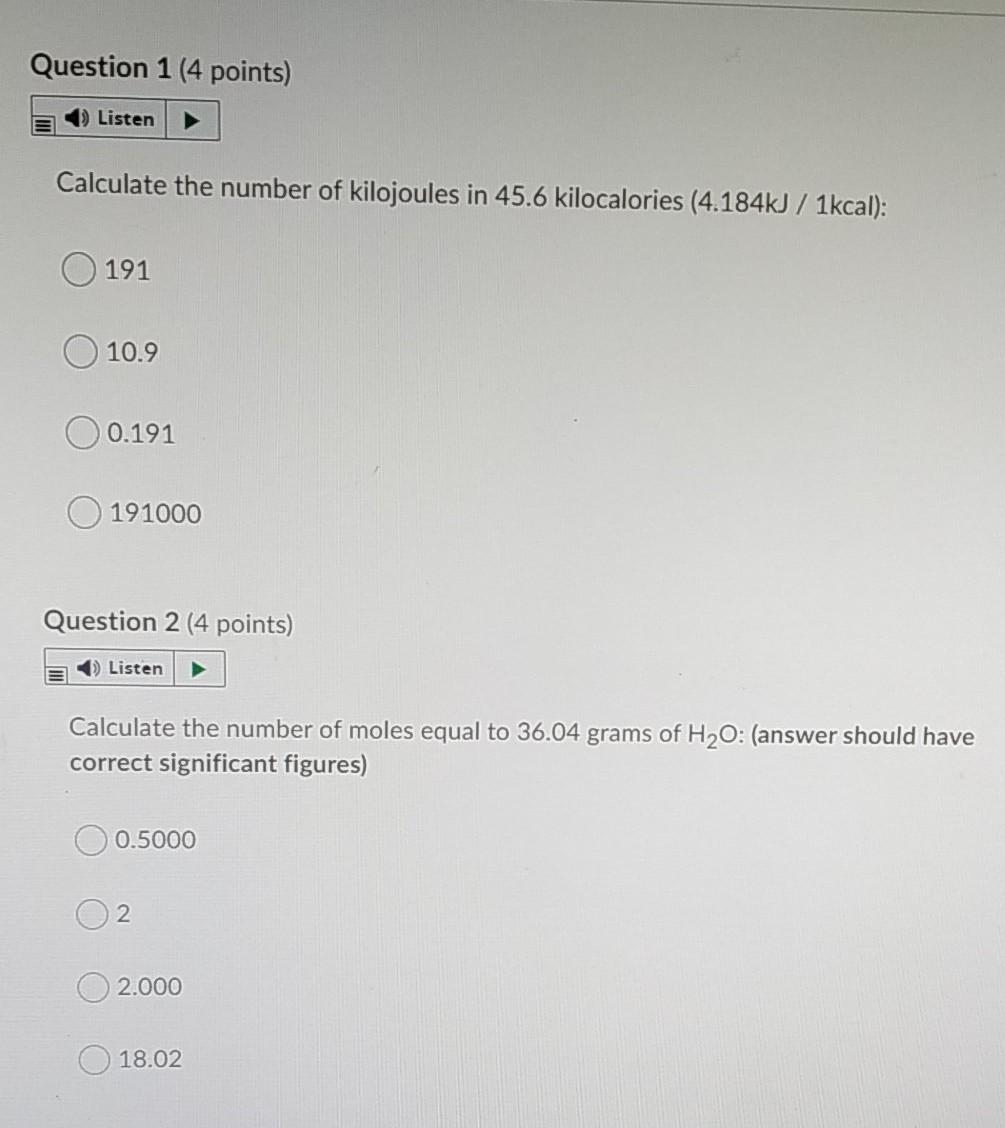 Solved Question 1 (4 points) Listen Calculate the number of | Chegg.com