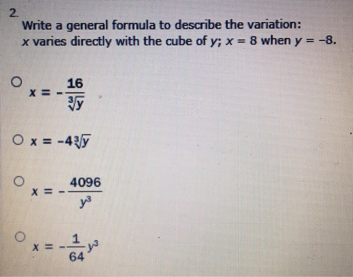 Solved 2. Write a general formula to describe the variation: | Chegg.com