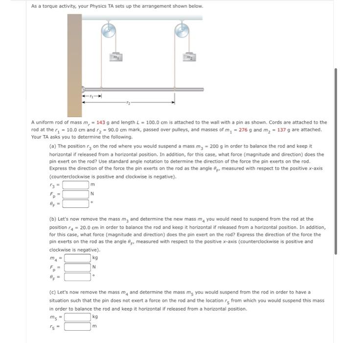 Solved As a torque activity, your Physics TA sets up the | Chegg.com
