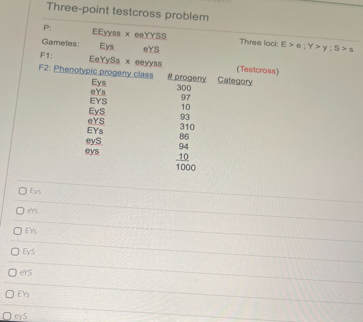 Solved Three Point Testcross Problemeyseyseyseyseyseyseys Chegg