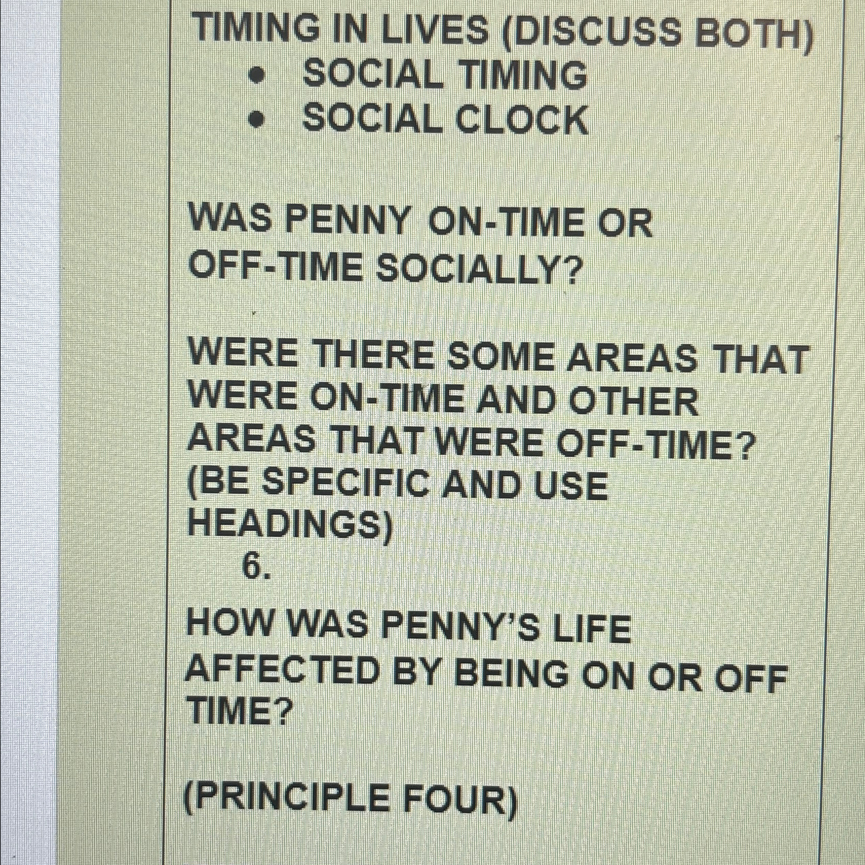 Solved TIMING IN LIVES (DISCUSS BOTH)SOCIAL TIMINGSOCIAL | Chegg.com