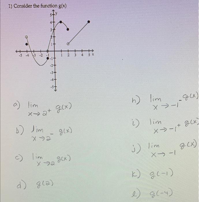 Solved 1) Consider the function g(x) a) limx→2+g(x) h) | Chegg.com