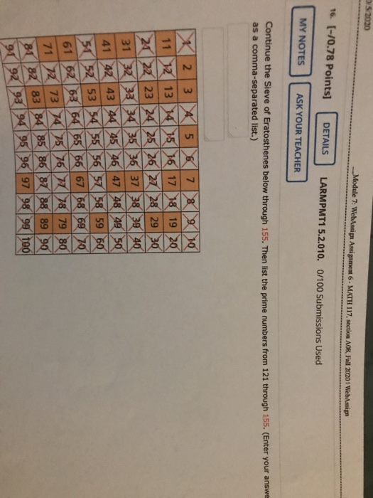 Solved 5.2020 Module 7: WebAssign Assignment 6 - MATH 117, | Chegg.com